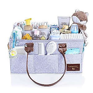 Farber Baby Diaper Caddy Organizer | Large Baby Diaper Organizer Portable Storage Basket for Baby Needs | Nursery Changing Table Storage Bin | Car Organizer for Diapers Baby Wipes (Light Gray)
