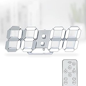KOSUMOSU 3D LED Digital Wall Clock ,9.7", Large Display Table/ Desk Clock with Remote Control 12/24H Temperature (White Light)