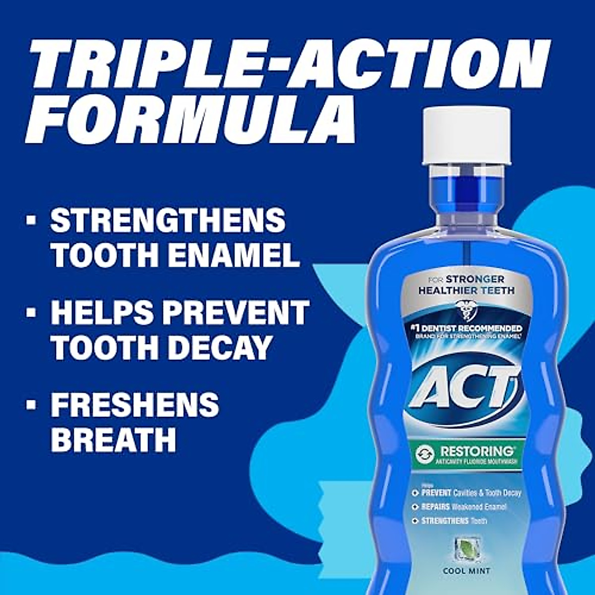 ACT Restoring Fluoride Mouthwash 18 fl. oz. Strengthens Tooth Enamel, Cool Mint