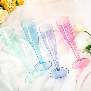WDF 36 Pack Colorful Plastic Champagne Flutes - 7OZ Colorful Champagne Flutes Plastic, Pink, Yellow, Green, Blue, Purple, Orange Champagne Glasses 6 Pieces Each