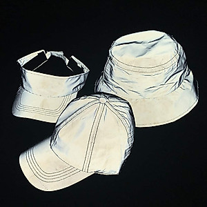 PAODIKUAI Men and Women Night Reflective Hat Runner Cap Visor Bucket Hat Flash Rave Festival Boonie Cap (Bucket Sun Hat)