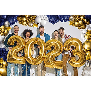 187pcs Navy Blue and Gold Balloons Arch Garland Kit, 5 10 12 18 inch Royal Blue Gold White Balloons with Gold Star Foil Balloons for Anniversary Wedding New Year Birthday Party Decorations