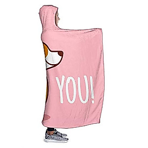 Cute Smiling Welsh Corgi Dog Hoodie Blanket Wearable Throw Blankets for Couch Blanket Hooded for Baby Kids Men Women