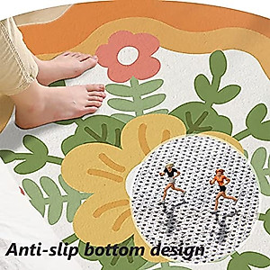 Npeuus Purple Morning Glory Floral Round Area Throw Rug Boho Modern Flowers Circle 2ft Rugs Washable Non Skid Floor Mats Home Decor