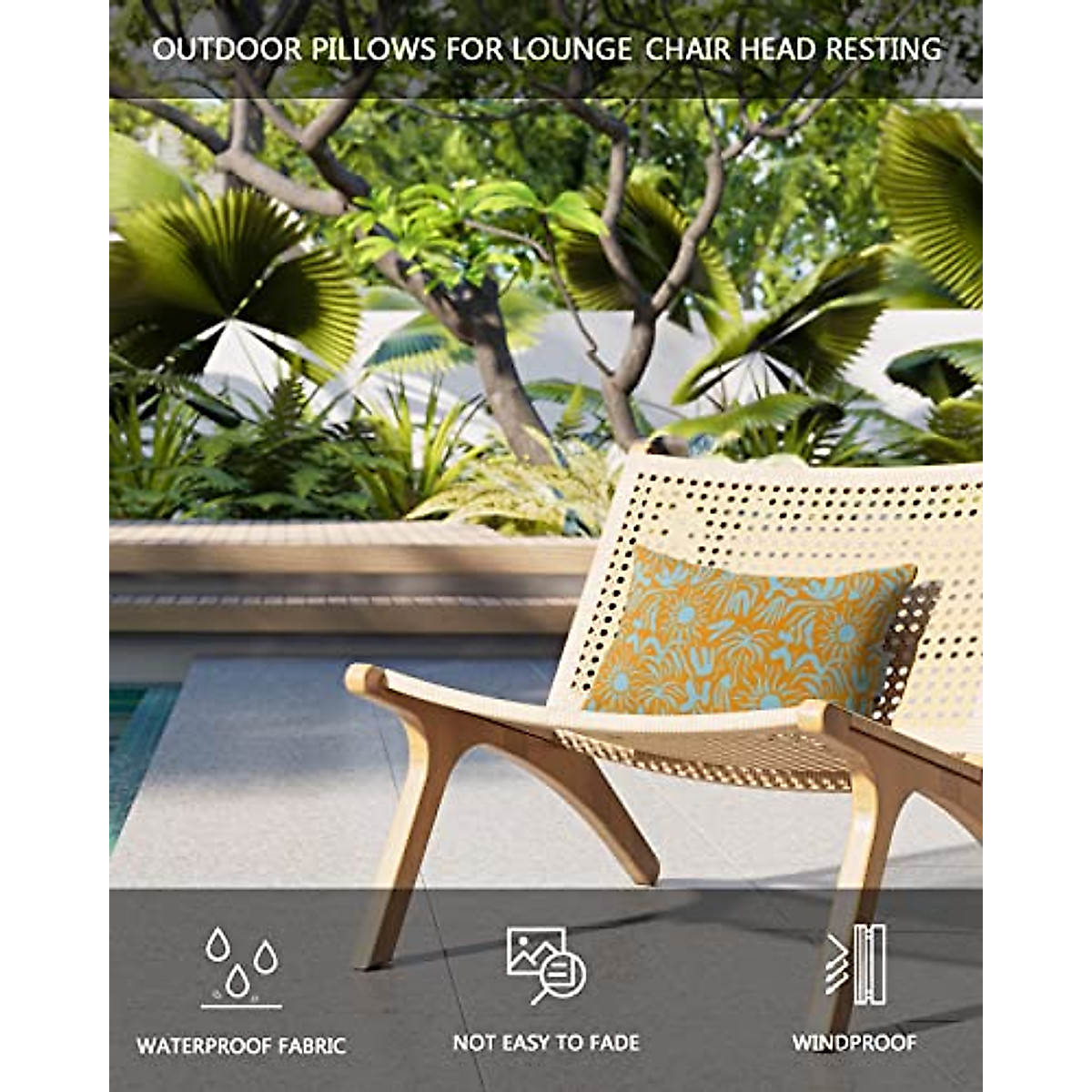 Recliner Head Pillow Ledge Loungers Chair Pillows with Insert Sunflower Flowers Pattern Orange Lumbar Pillow with Adjustable Strap Outdoor Waterproof Patio Pillows for Beach Pool Chair, 2 PCS