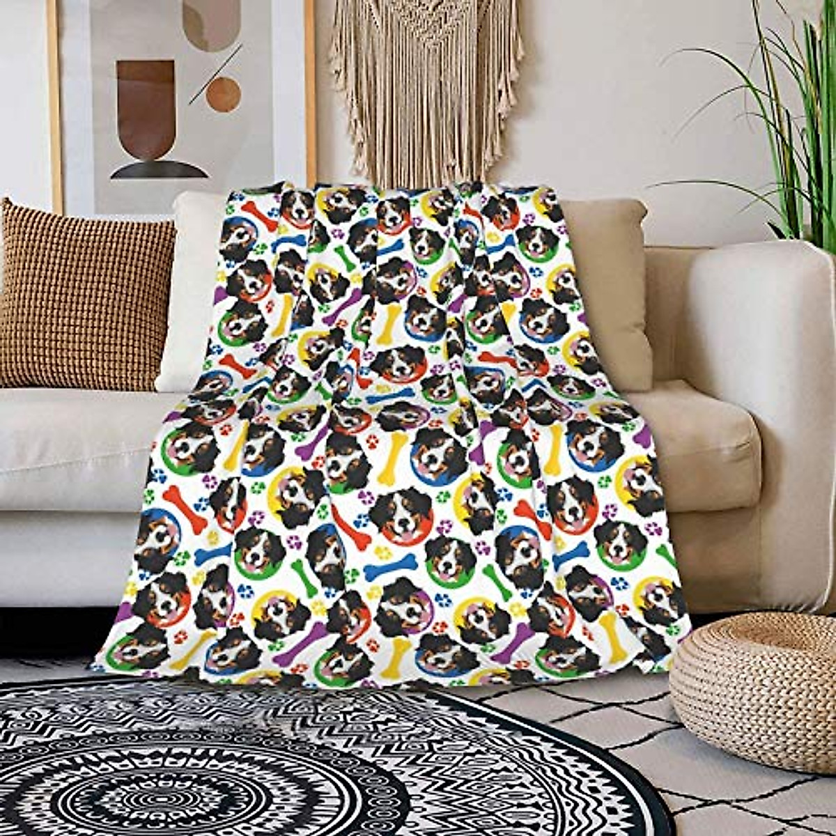 Colorful Playful Bernese Mountain Dog Winter Sherpa Plush Blanket, Soft Fuzzy Fleece Blanket,Cozy Outdoor Camping Travel Blanket for Livingroom Bedroom Sofa Couch Car Bed,Throw 50x60 in