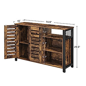 VASAGLE Lowell Storage Cabinet, Sideboard with Adjustable Shelves and Louvered Doors, Industrial, 13" D x 44.9" W x 29.5" H, Rustic Brown