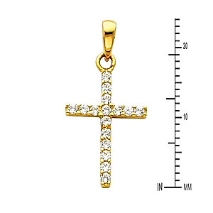 14k REAL Yelow Gold Slim Cross CZ Charm Pendant