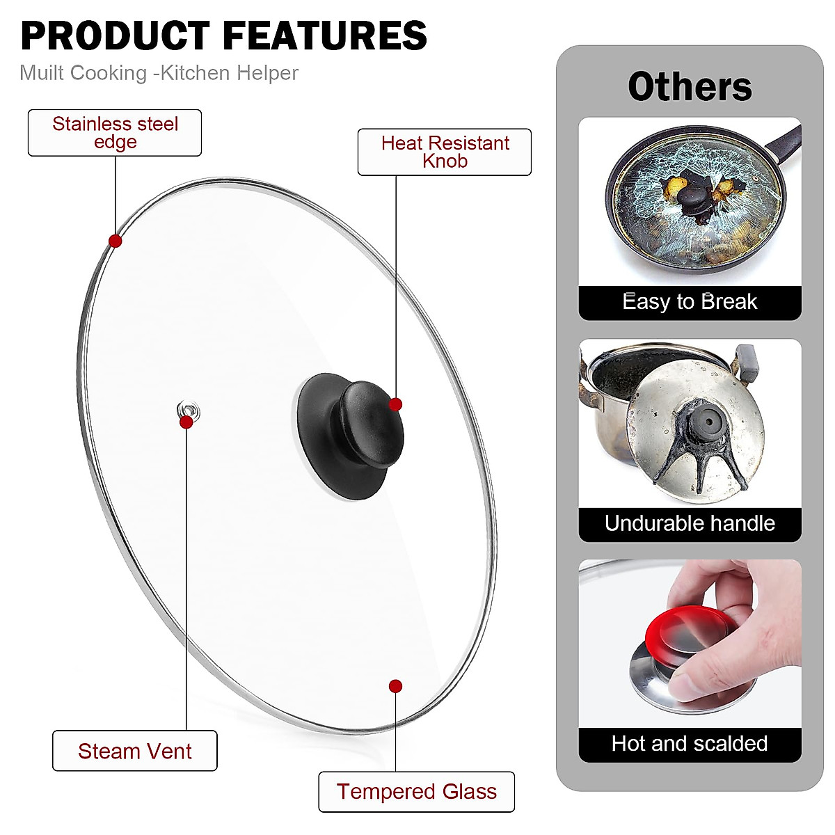 10 3/8" Glass Slow Cooker Lid SCRC507-Replacement for W Rival Slow Cooker 5 and 6 Quart Replacement Round Glass Lid