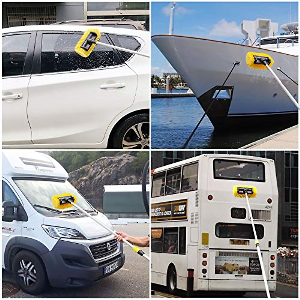 Buyplus 5-12 Foot (20 ft Reach) Car Wash Brush with 12-Inch Soft Bristle, On/Off Switch Telescopic Car Truck Boat Washing Brush with Hose Attachment for Cleaning RVs, House Siding, Floors and More!