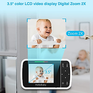 HelloBaby 3.5''Baby Monitor with HD Display, Baby Monitor with Camera and Audio 1000ft Long Range Auto IR HD Night Vision Temperature Sensor Video Baby Monitor 8 Lullabies