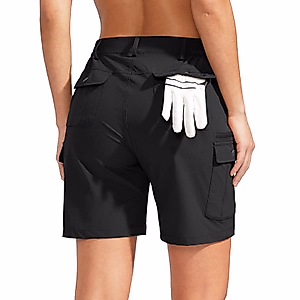 SANTINY Women's Hiking Cargo Shorts with 7 Pockets Lightweight Quick Dry 7 Inch Long Golf Shorts for Women Casual Summer (Black_L)