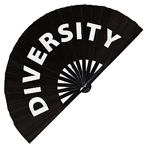 Diversity Hand Fan Foldable Bamboo Circuit Hand Fan Funny Pride LGBT Gag Words Slang Expressions Statement Gifts Festival Accessories Rave Handheld Circuit Event Clack Fans (Black)