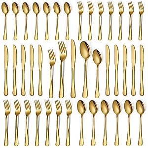 Gold Silverware Set, 30-Piece Gold Flatware Cutlery Utensils Set for 6, Stainless Steel Knives Spoons and Forks Set, Mirror Polished, Dishwasher Safe