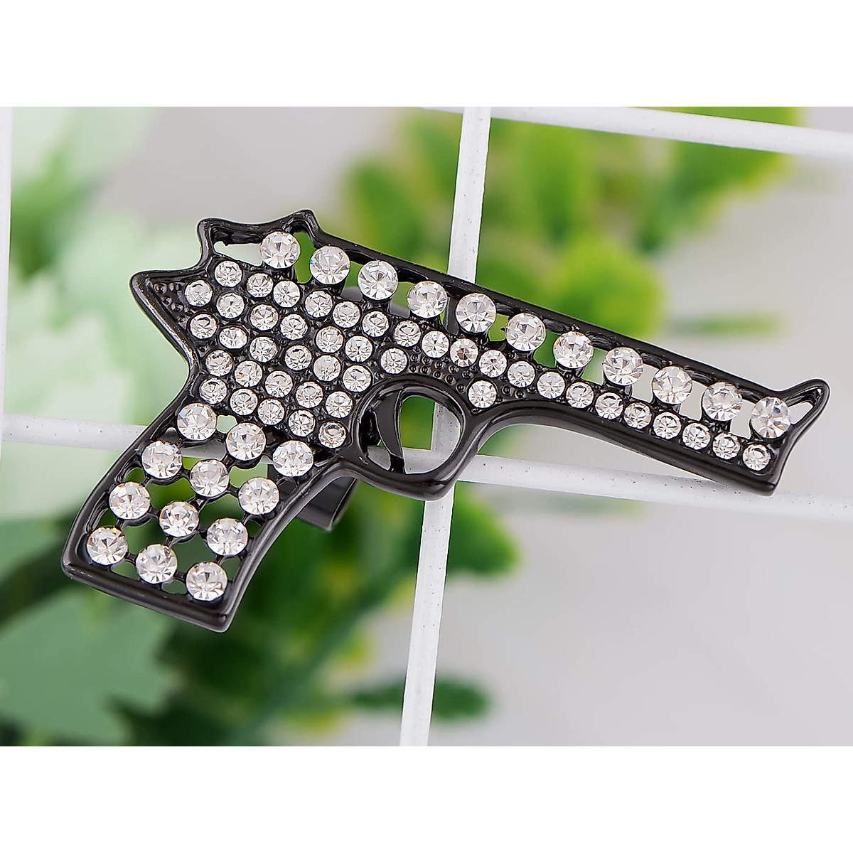 Alilang Adjustable Clear Crystal Colored Rhinestones Cutout Gun Pistol Ring (Silver)