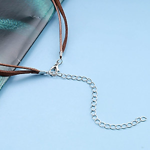 Allereyae Boho Layered Suede Necklace Brown Velvet Choker Necklace Gothic Leather Necklace Silver Beaded Chain Necklace Retro Necklace Jewelry for Women and Girls Gifts (Brown)