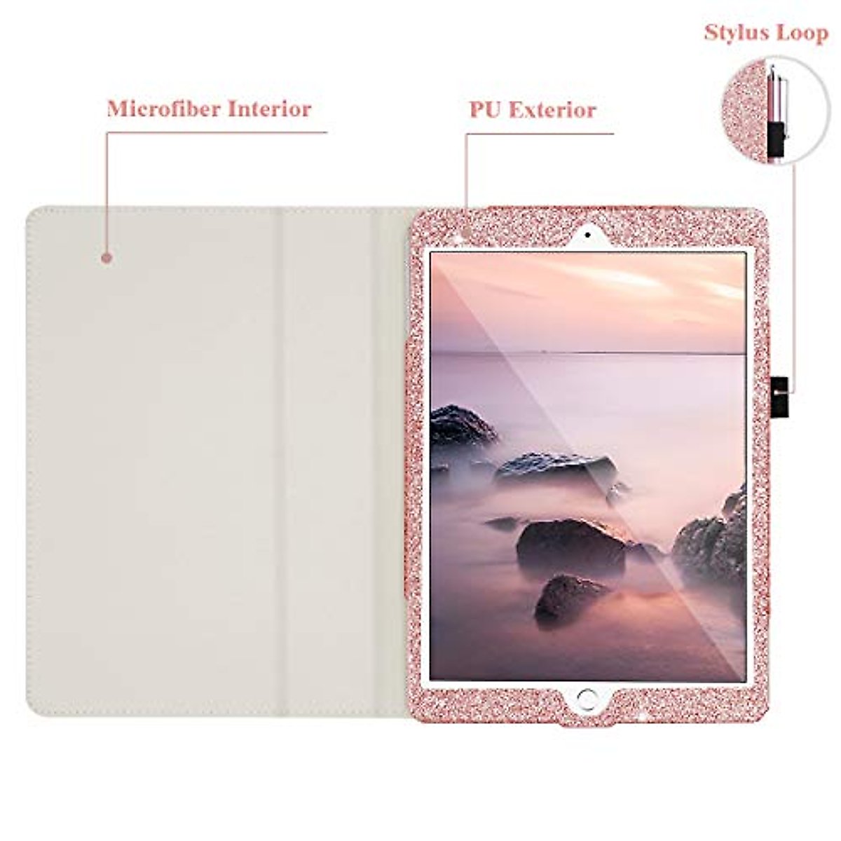 Fingic for iPad 10.2 Case 2021/2020/2019 - iPad 9th/8th/7th Generation Case Luxury Sparkly Folio Folding Stand Cover Auto Wake/Sleep Smart Case for New iPad 10.2” 2021/2020/2019 (9th/8th/7th Gen)
