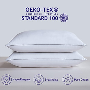 HOMELAB 2 Pack King Pillows for Sleeping - 100% Breathable Cotton Case, Soft Plush Down Alternative Filler, Medium to Soft Neck Support for Side Back and Stomach Sleepers, 20x36