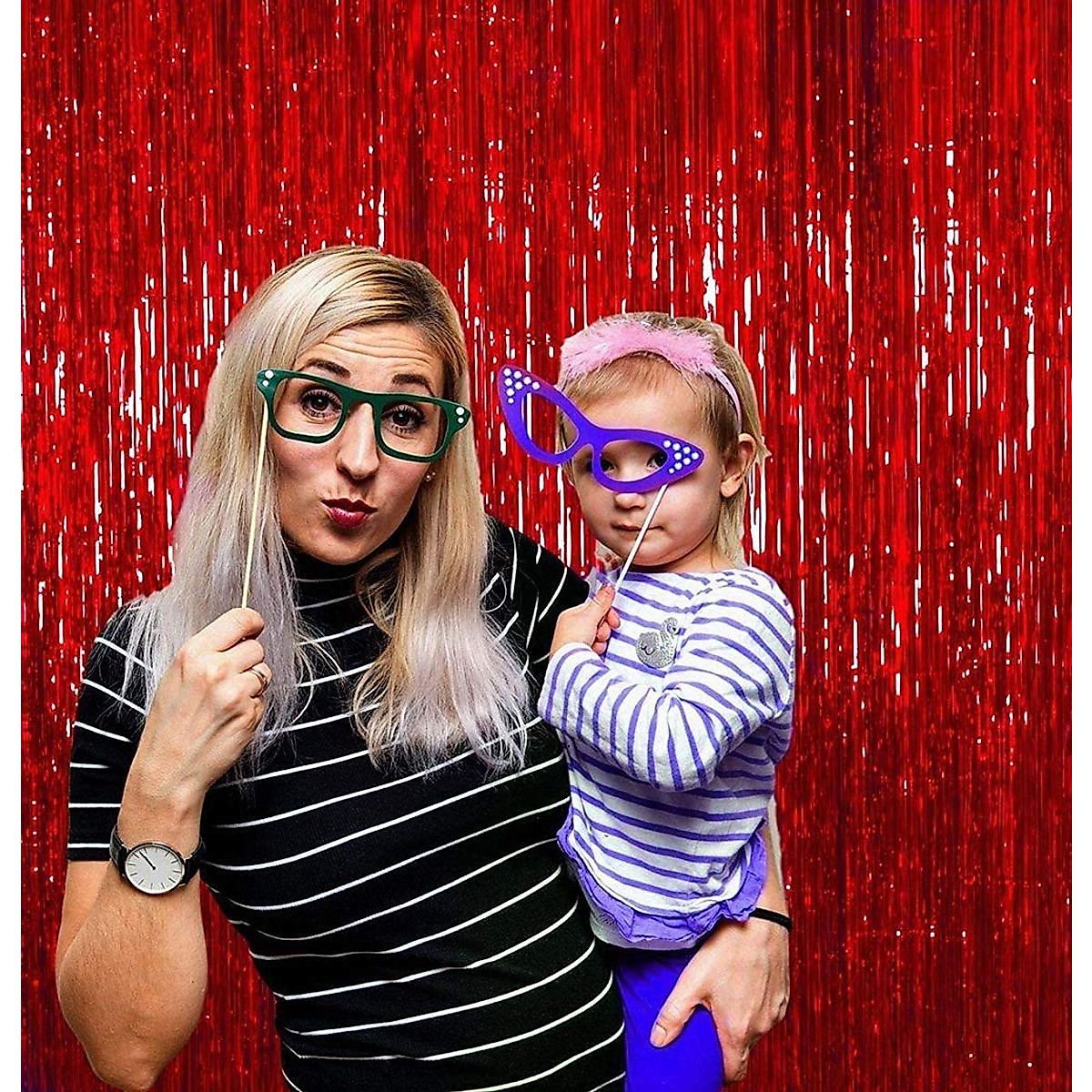 Cat in The Hat Birthday Decorations/Thing 1 and Thing 2 Baby Shower Decorations/Baby Shower/Party Decorations/Red Blue Wavy Fringe Foil Curtains Backdrop Nurse Graduation