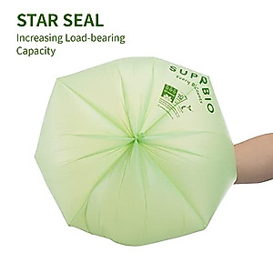 SUPERBIO 3 Gallon Compostable Handle Tie Kitchen Garbage Bags, 80 Count, Food Scrap Trash Bags For Home Office Bathroom Kitchen Bins, Certified by BPI and OK Compost