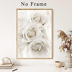 White Rose Canvas Wall Art White Flowers Picture for Living Room Bedroom Peony Flower Paintings White Floral Canvas Wall Art Abstract White Flower Wall Art Modern Flower Pictures 16x24inchx3 No Frame