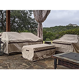PATIOASIS Patio Coffee Table Cover, Waterproof Outdoor Lawn Furniture Rectangular Small Table Covers 48inch Long Outside Rectangle Coffee Table Covers Beige