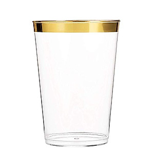 Munfix 700 Piece Gold Dinnerware Set - 200 Gold Rim Plates - 300 Gold Silverware - 100 Gold Plastic Cups - 100 Linen Like Gold Paper Napkins, 100 Guest Disposable, Gold