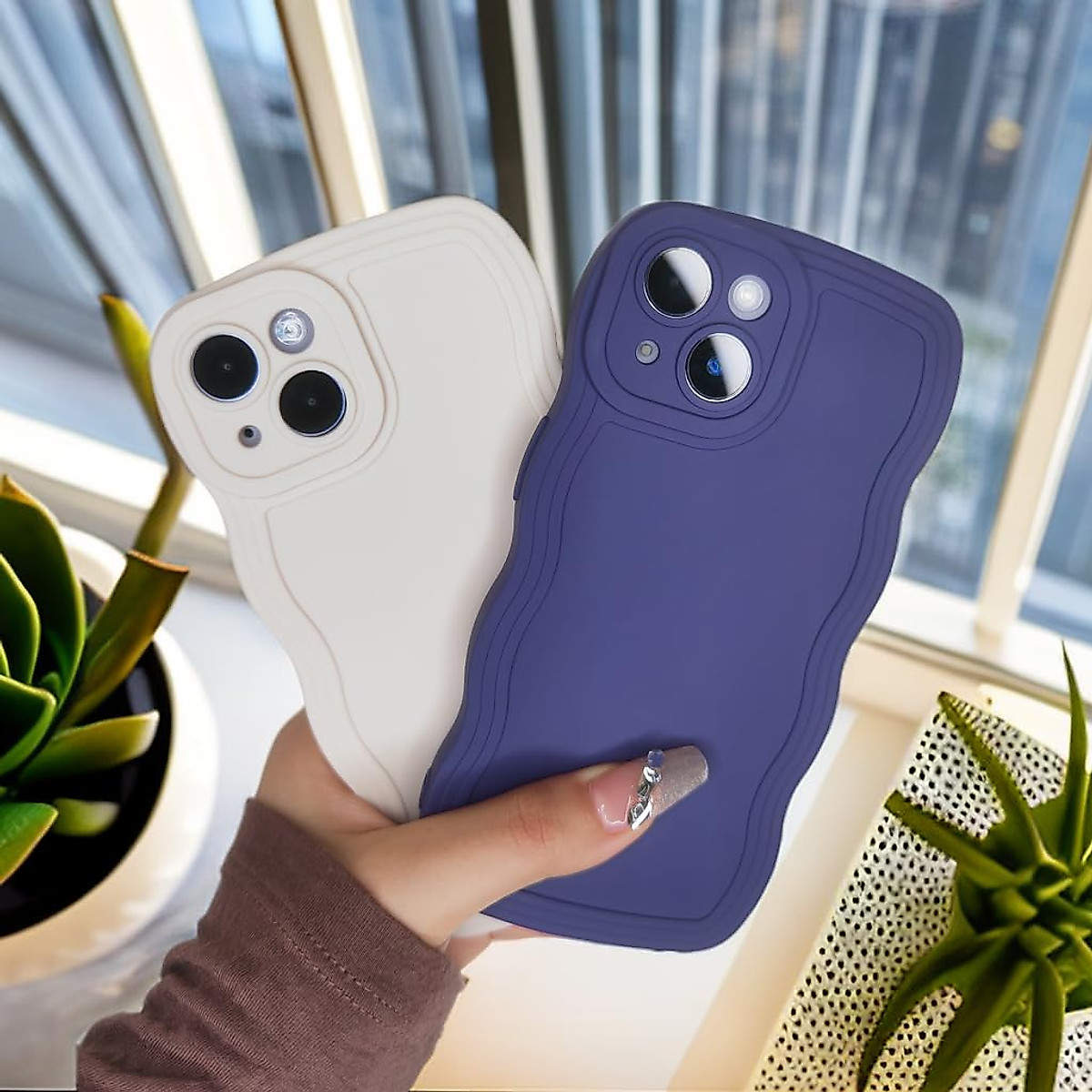 anccer Compatible with iPhone 13 Mini Case - Cute Kawaii Curly Wave Water Ripple Frame Shape Soft Silicone Shockproof Protective Cover in White