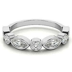 Excellent Marquise & Round Brilliant Cut 0.22 Carat, Moissanite Diamond Promise Band, Bezel Set, Eternity Sterling Silver Band, Valentine's Day Jewelry Gifts, Customized Band (6.5)