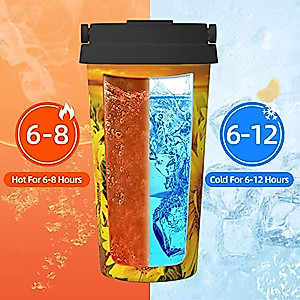 Annava Travel Coffee Mug Vacuum Insulated Double Stainless Steel Hot/Cold Drink Cup, Lid With Invisible Lift Ring(17oz Sunflower Pattern)