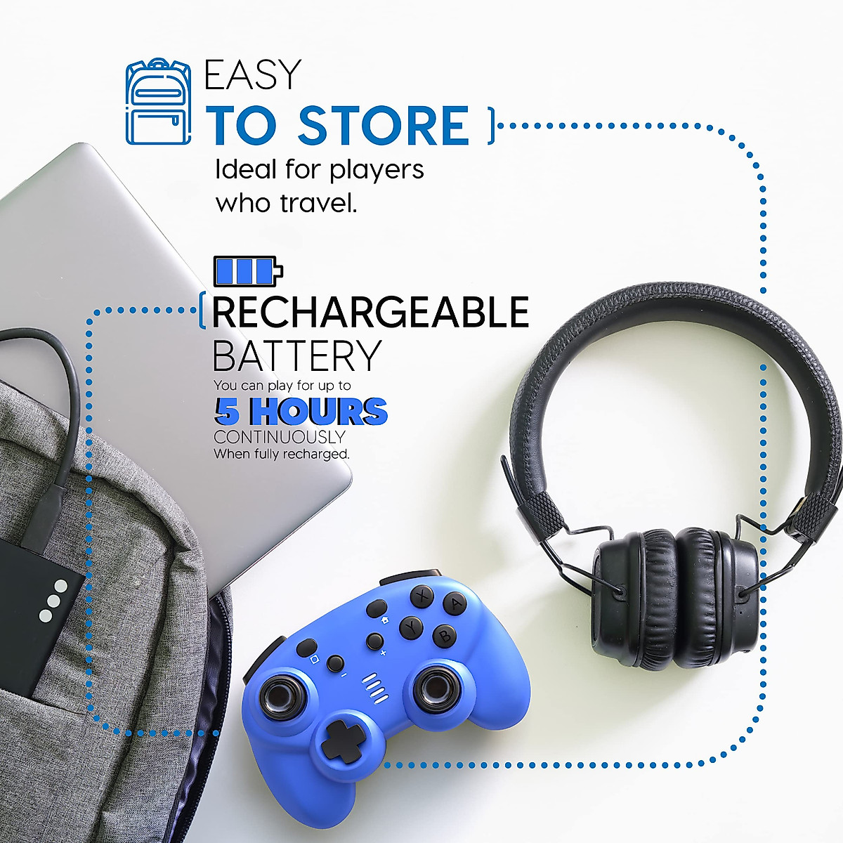 TalkWorks Mini Wireless Controller for Nintendo Switch And Switch OLED - Rechargeable Battery, 6-Axis Motion Control and Vibration - Ergonomic Design, Lightweight and Compact for All Ages - Blue