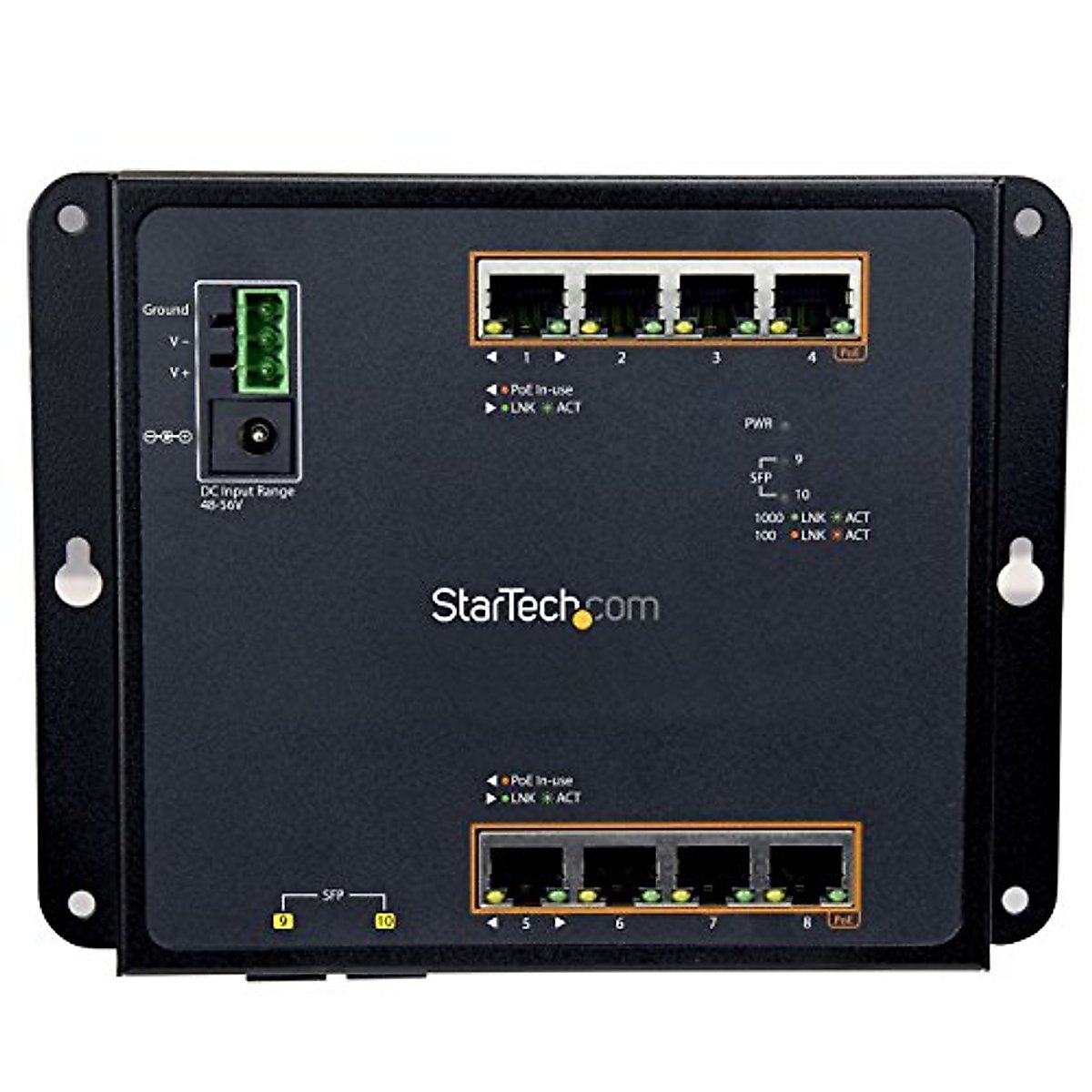 StarTech.com Industrial 8 Port Gigabit PoE+ Switch w/2 SFP MSA Slots - 30W - Layer/L2 Switch Hardened GbE Managed - Rugged High Power Gigabit Ethernet Network Switch IP-30/-40 C to 75 C, TAA