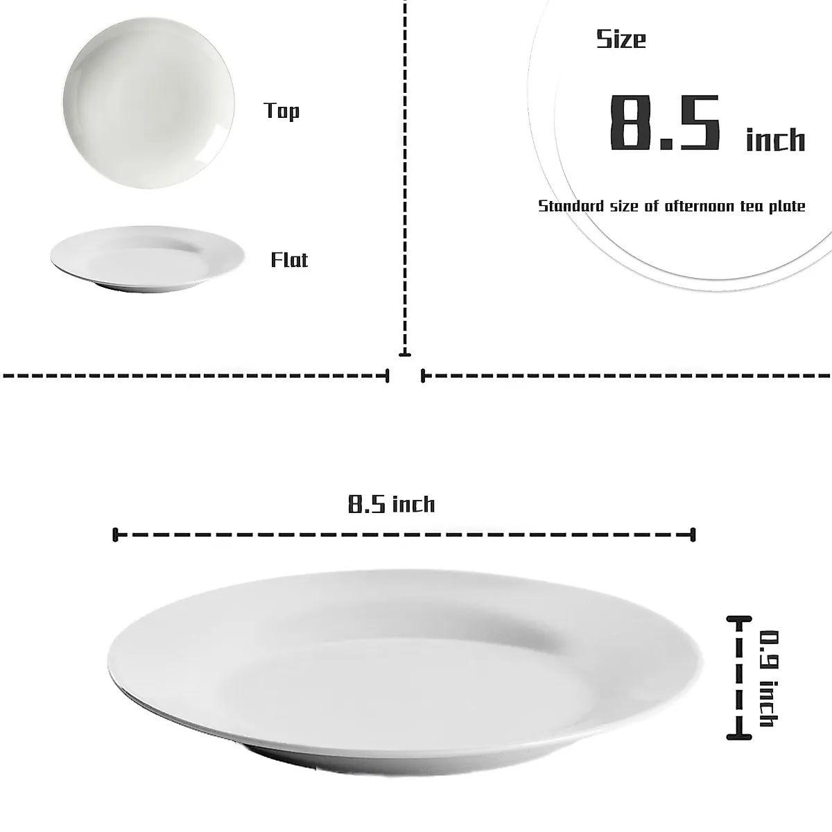 Ygmackin Amazon 8-Piece White Dinner Plates Set, Triple Layer Glass and Chip Resistant, Lightweight Round Plates,Dessert Plate, Dinnerware Set, Winter Frost White, 8.5 inches