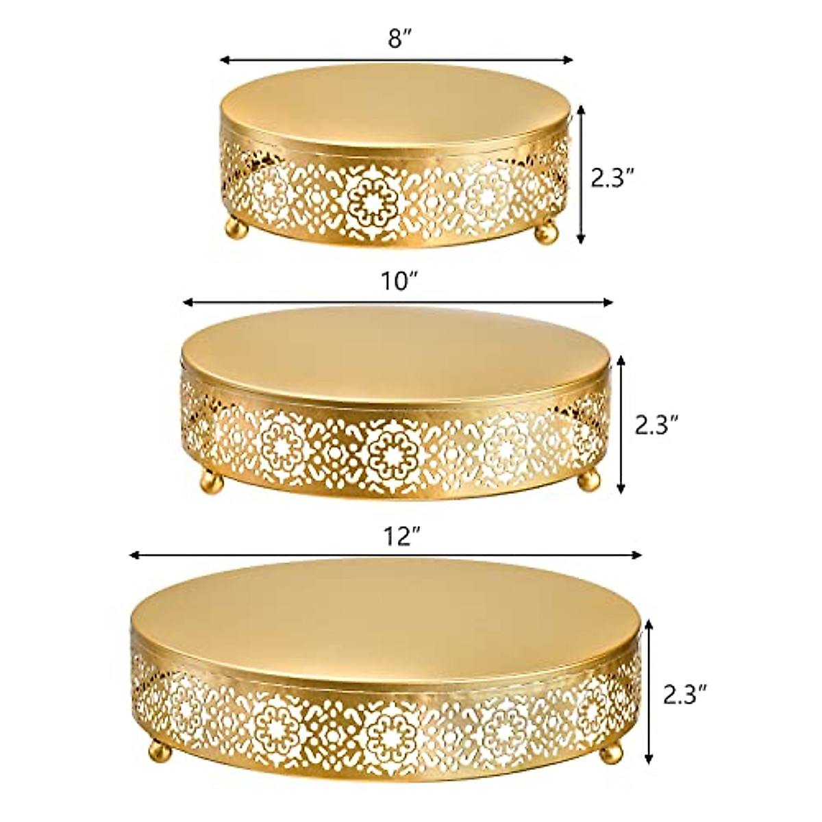 Hedume 3 Pack Cake Stand Set, Round Cake Stands, Metal Dessert Cupcake Pastry Candy Display Plate for Wedding, Event, Birthday Party