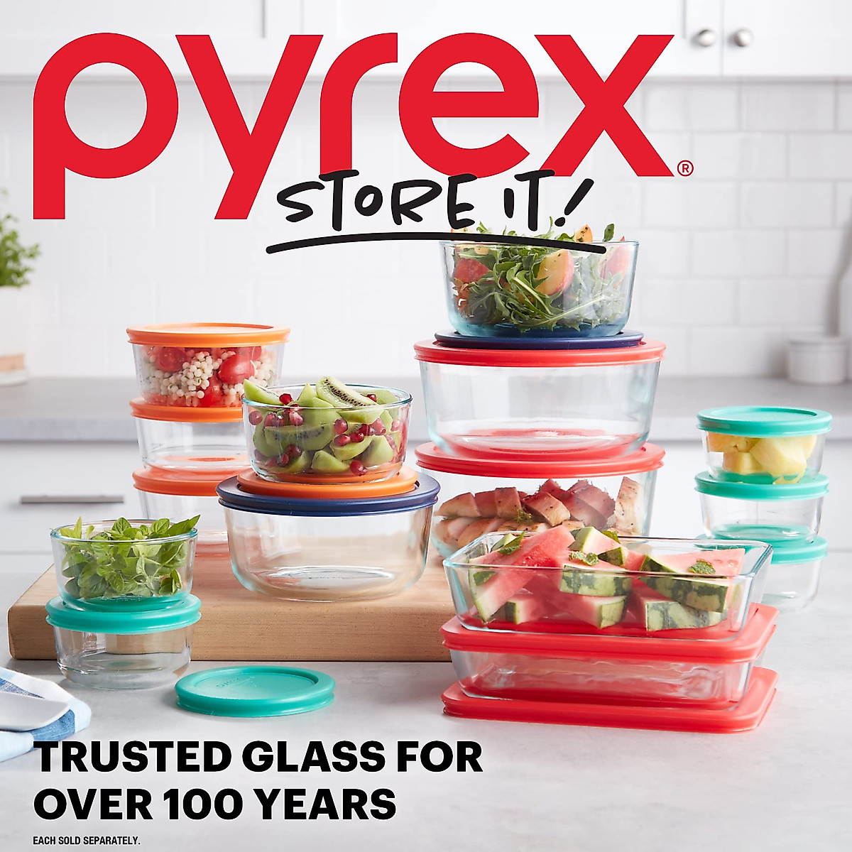 Pyrex Simply Store Glass Food Storage Container, Snug Fit Non-Toxic Plastic BPA-Free Lids, Freezer Dishwasher Microwave Safe, 7 Cup