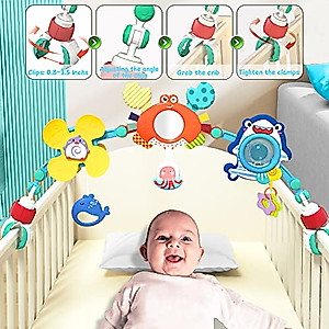 FBesteam Baby Stroller Arch Toy - Infant Car Seat Toys Adjustable Mobile Activity Arch with Play Accessories, Sensory Travel Crib Bouncer Bassinet Toys for Toddler Boy Girl 0 3 6 9 12 24 Months (Crab)