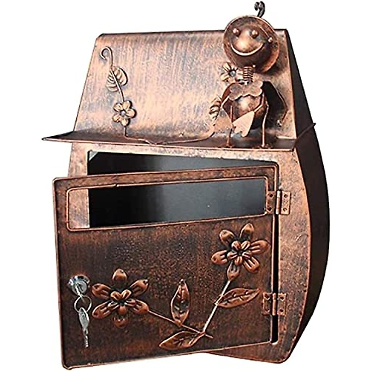 Wall-Mount Mailbox,Drop Box,Garden Retro Wall Decoration Mailbox,Wall Mounted Galvanised Steel Weatherproof Post Boxes,Antique Letter Box Garden Wall Hanging Iron Mailbox Deco ( Color : Antique Bronze