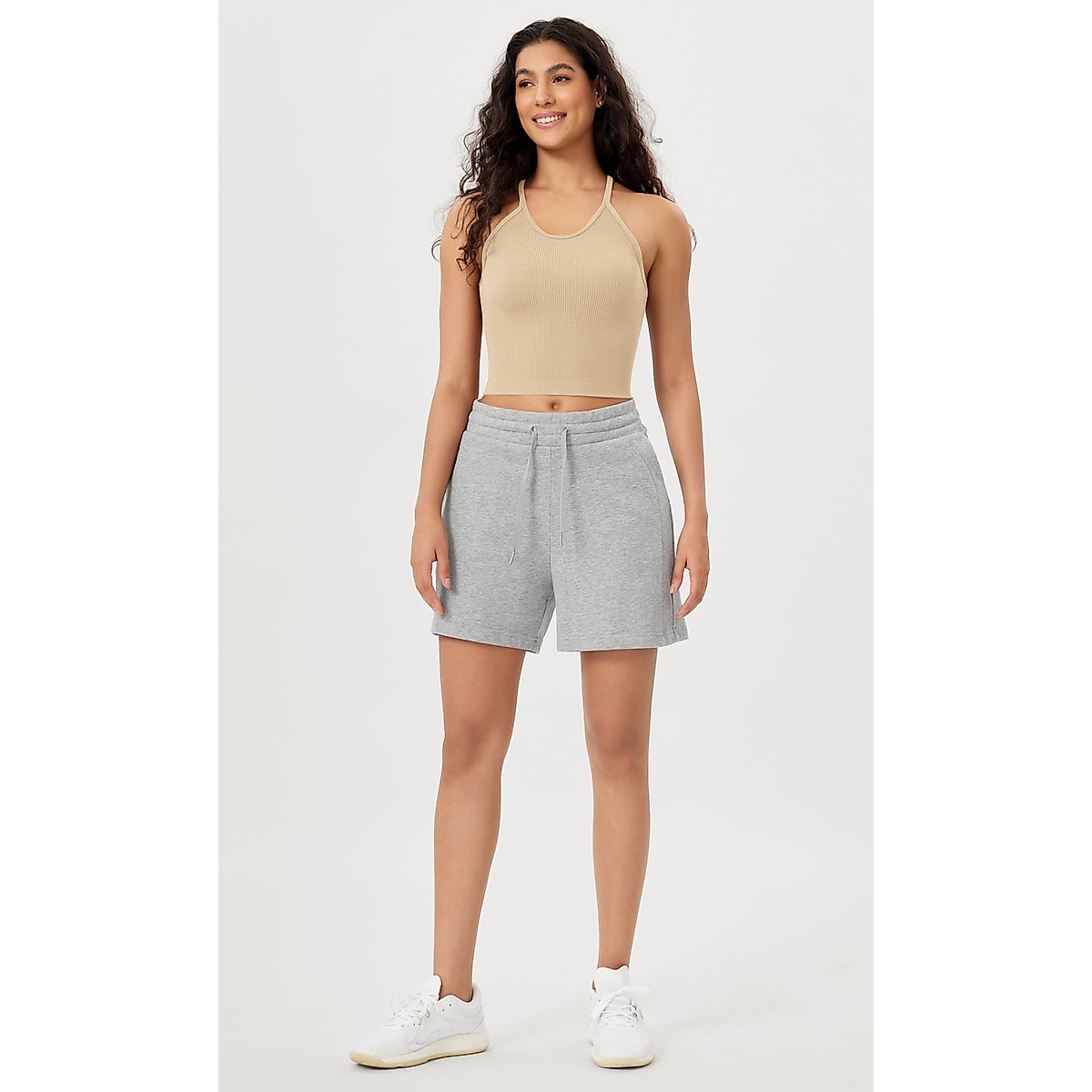 ODODOS Women&#039;s Crop Camisole 3-Pack Washed Seamless Rib-Knit Crop Tank Tops, Long Crop, Beige Coral Teal, Medium/Large