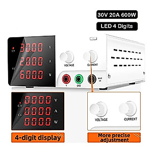 DC Power Supply, 30V 20A DC Variable Power Supply High Precision 4 Digital Adjustable Switching Regulator Bench Power Supplies,Electroplating DIY