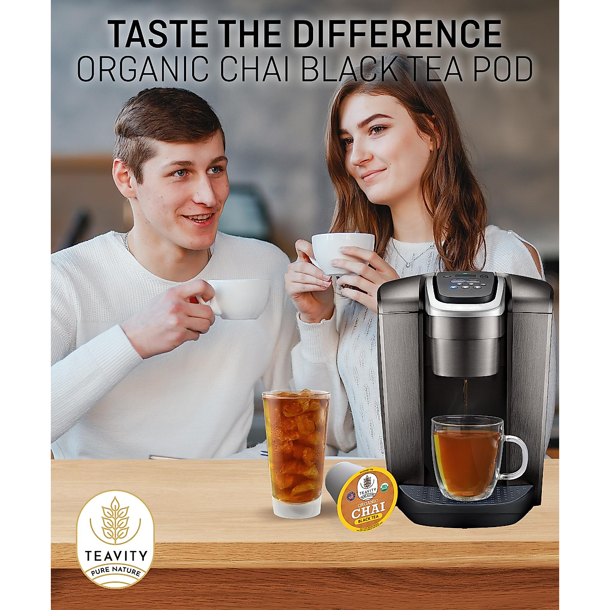 Organic Chai Black Tea Pods for Keurig Naturally Caffeinated by Teavity (12 Tea Pods)