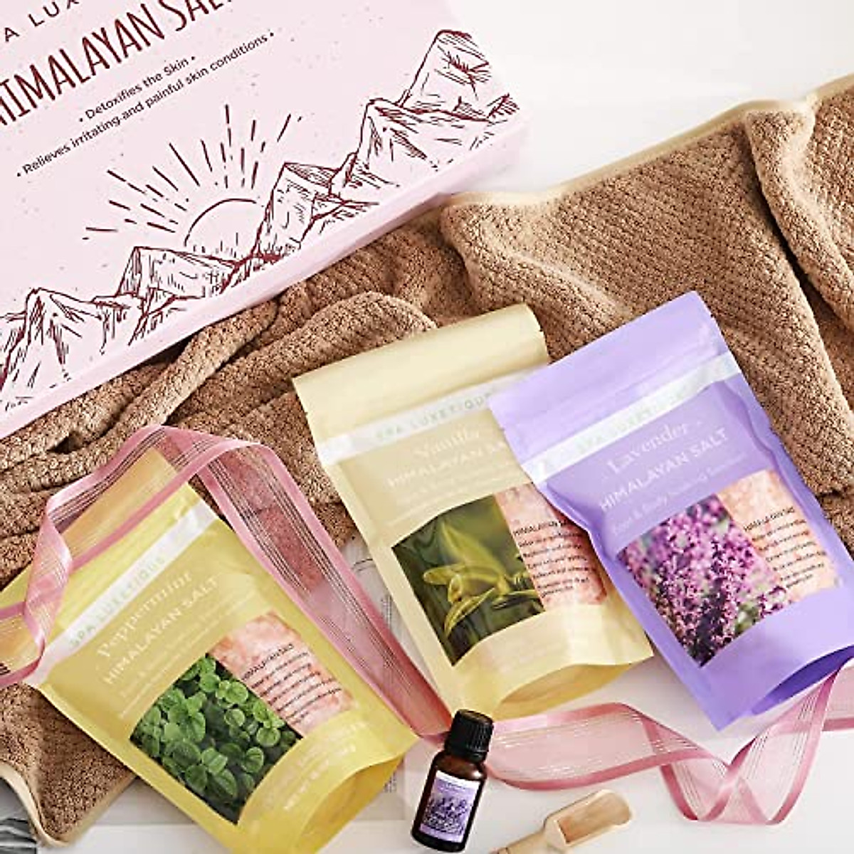 Bath Salts, Epsom Salts with Himalayan Bath Salt for Women Relaxing Extra Lavender Essential Oil with Spoon, Bath Sets for Women Gift Epsom Salt for Soaking Gift Set-3 Pcs x 16oz/454g