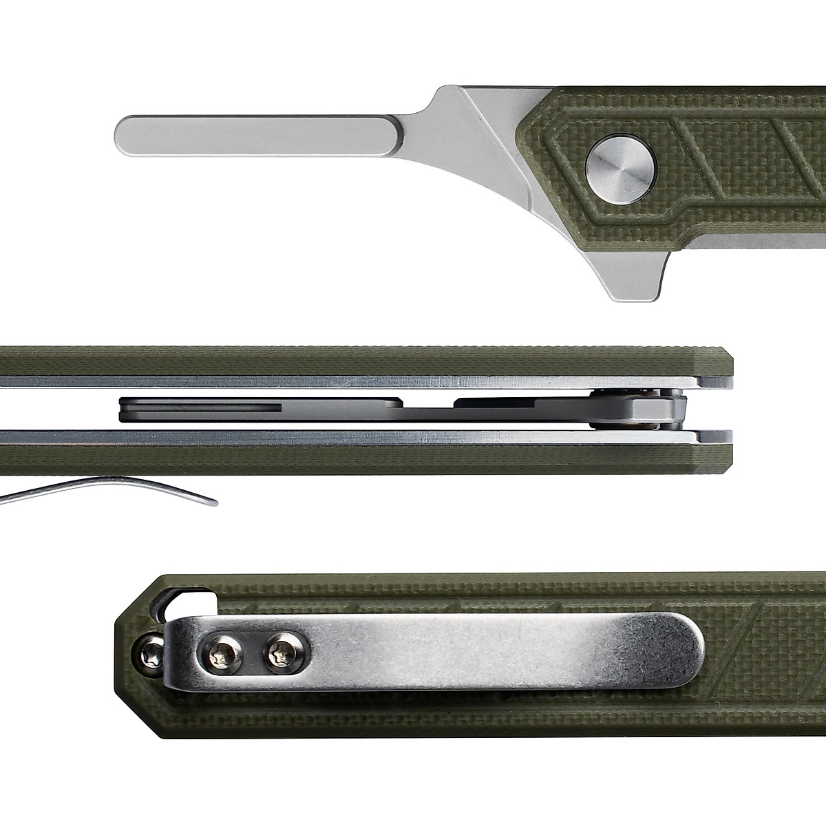 OLITANS G046 Mecha Mini Slim Folding Scalpel with 5pcs #24 and 5pcs #60 G14 Handle with Liner Lock, Utility EDC Pocket Knife with Back Clip（Green）