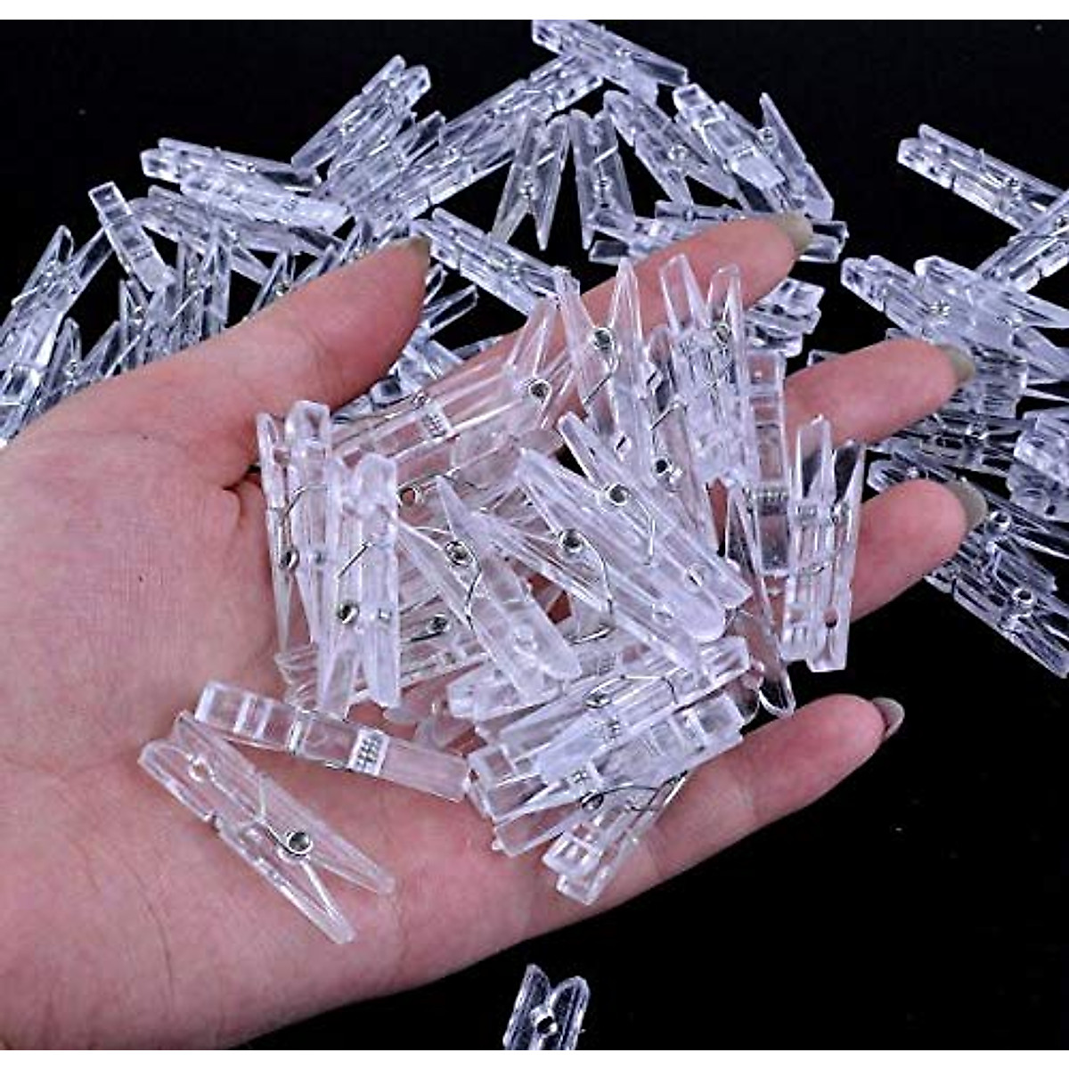 50PCS Clear Plastic Mini Spring Hanging Clips Clamps Holder Clothing Pins Paper Photos Clothes Line Clip Clothespins Clip Hanger Clips Laundry Clothespins(3.5cm x 0.7cm x 1cm)