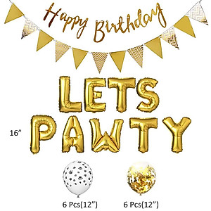 Dreamcolor Dog Happy Birthday Decorations Lets Pawty Balloon Dog Cat Party Banner (Gold)