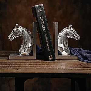 Aivorin Silver Book End Horse Shape Bookends Shelf Book Stopper Holder, 1 Pair/2 Pcs