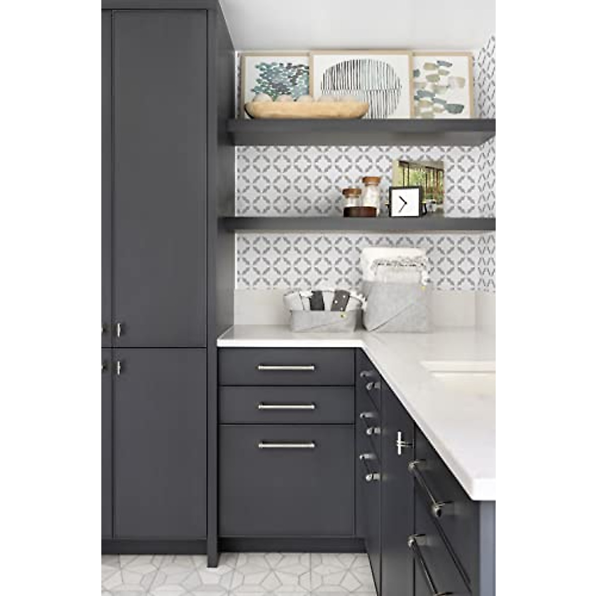 GloryTik 17.3" x 197"Gray and White Contact Paper Self Adhesive Removable Shelf Liners Peel and Stick Embossing Shelf Liners for Kitchen cabinets Drawer