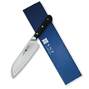 SNFSchneidteufel Avant Santoku Knife 7 inch Japanese Chef Knife Made with X50CrMoV15 Stainless Steel Kitchen Knife Set and Black Ergonomic Handle Design (Onyx Black)