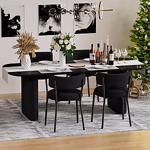 HAIZAO Modern Dining Chairs Set of 4, Round Upholstered Boucle Sherpa Dining Chairs, Curved Backrest Kitchen Dining Room Chairs, Mid-Century Black Dining Chair with Black Metal Legs