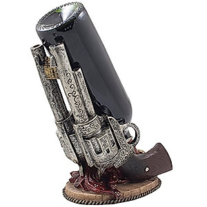 Classic Country Western Six-shooter Pistols Wine Bottle Holder Statue in Vintage Wild West Home Decor Sculptures As Decorative Tabletop Wine Racks & Display Stands or Rustic Gifts for Cowboys
