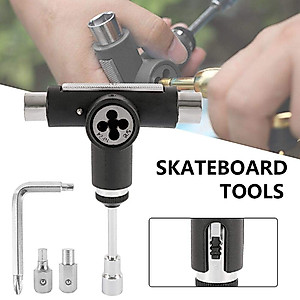 All-in-One Skate Tools, Multi-Function Skateboard Tool with T-Type Allen Key and L-Type Phillips Head Wrench Screwdriver, Ratchet Skate Tool